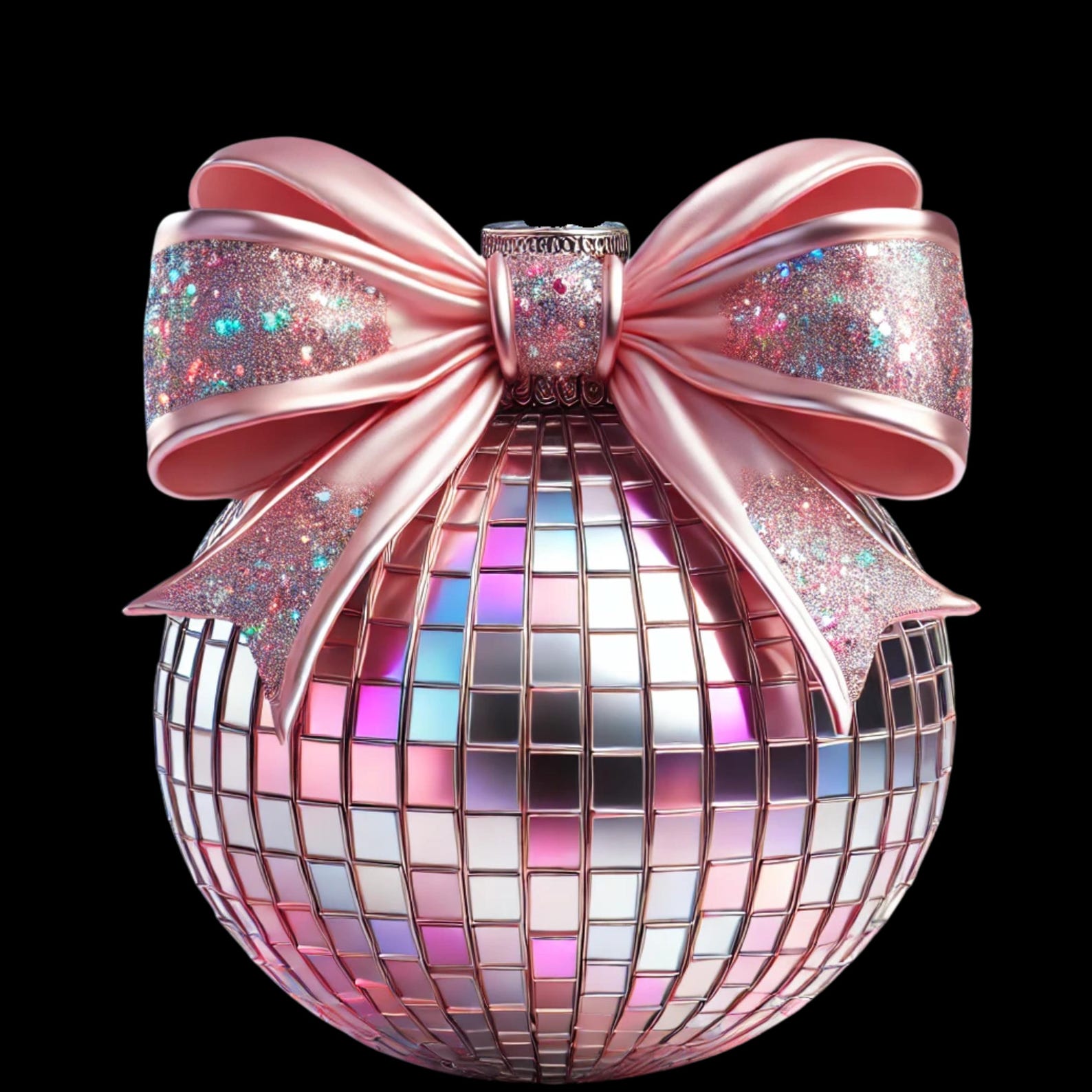 Pink Glitter Disco Ball & Bow Digital Download for 2025 New Year ...