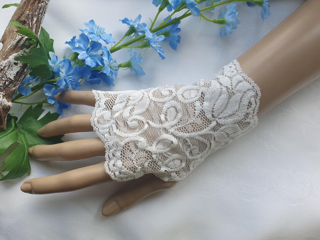 Milk White Stretch Lace Short Fingerless Gloves / Mittens / Tattoo ...