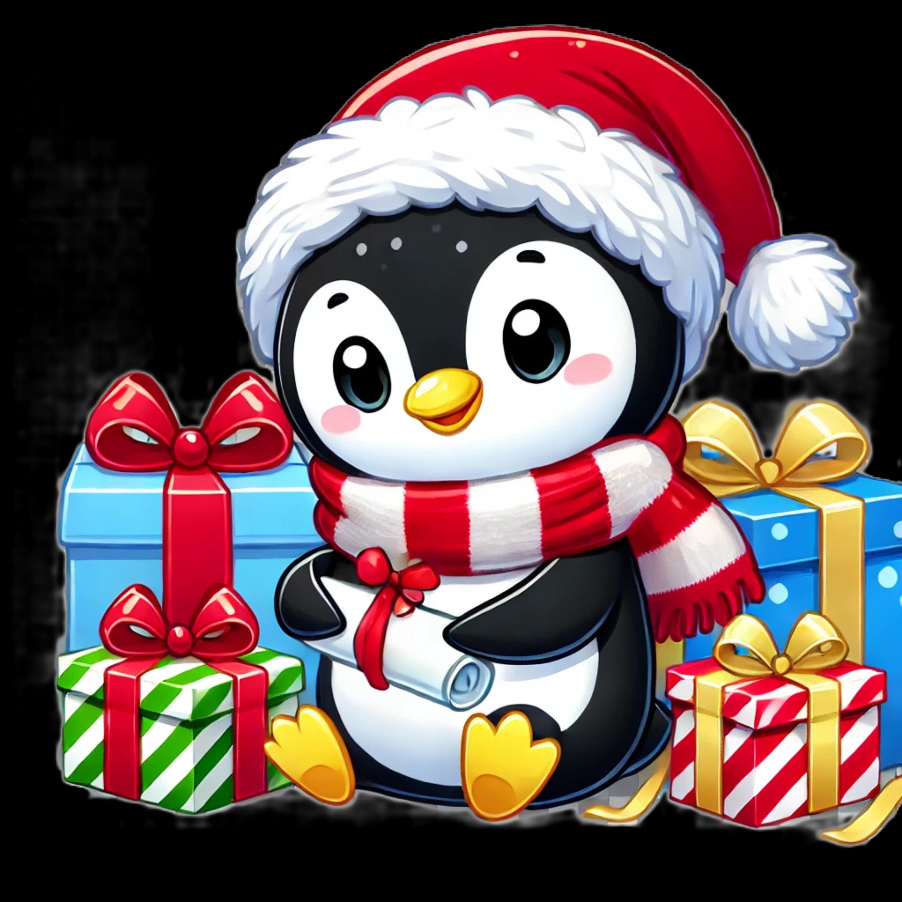 PNG Transparent Background Christmas Festive Penguin Clipart - Etsy