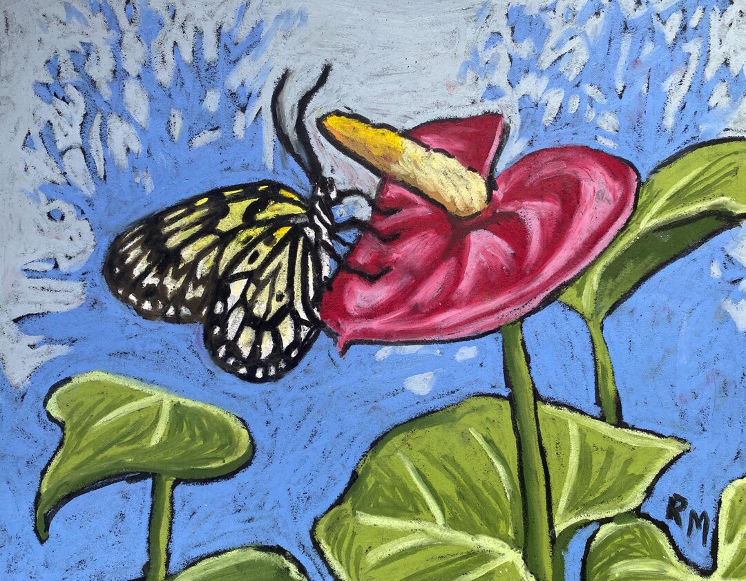 Paper Kite Butterfly oil Pastel Artwork - Etsy