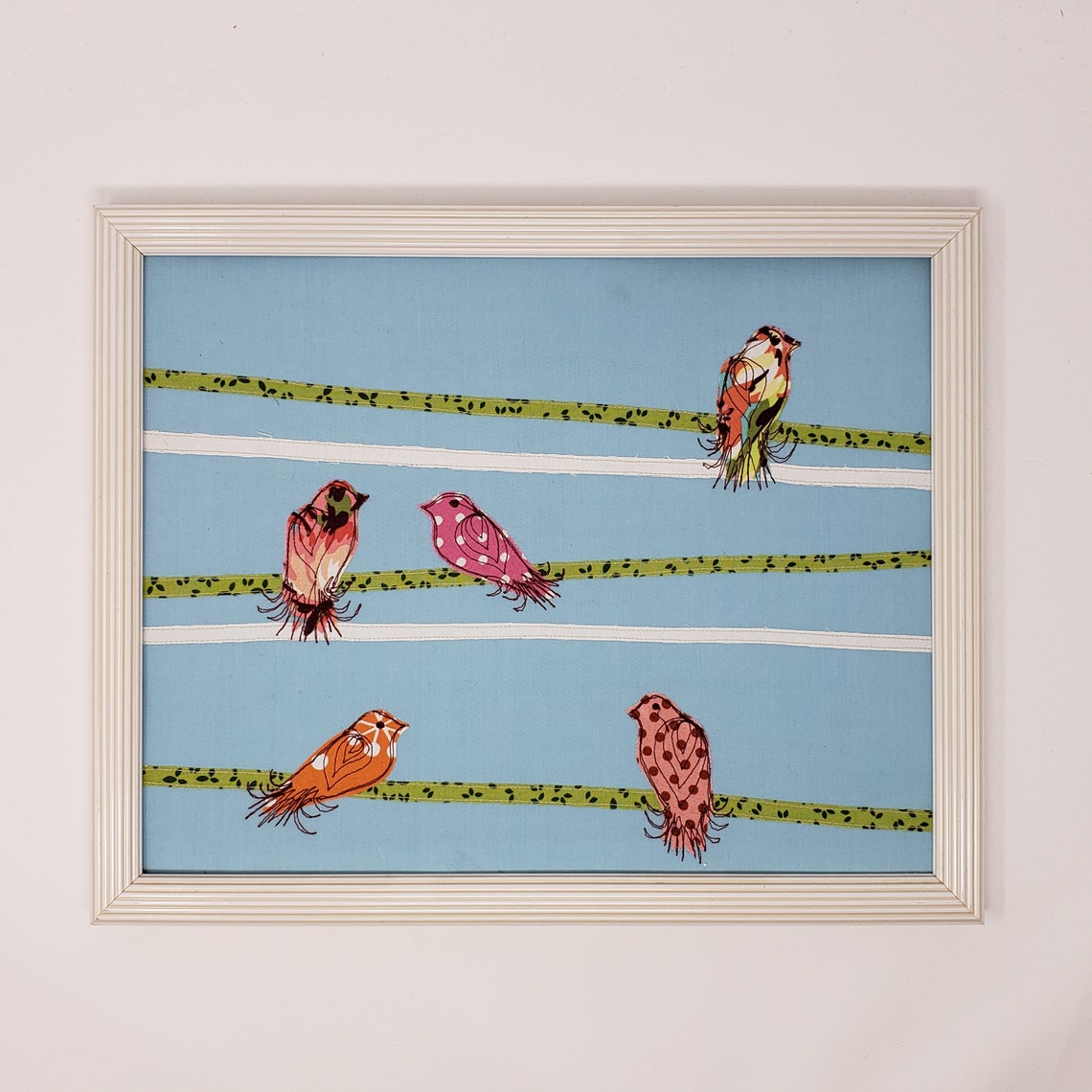 Shabby Chic Birds on a Wire, Fiber Art, Upcycled Distressed Frame ...