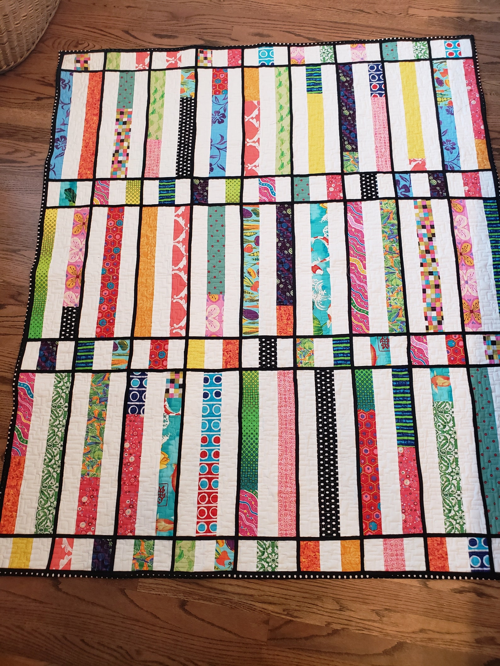 Chenille-it Quilt , Throw Quilt, Strip Quilt, Patchwork Quilt, Bright ...