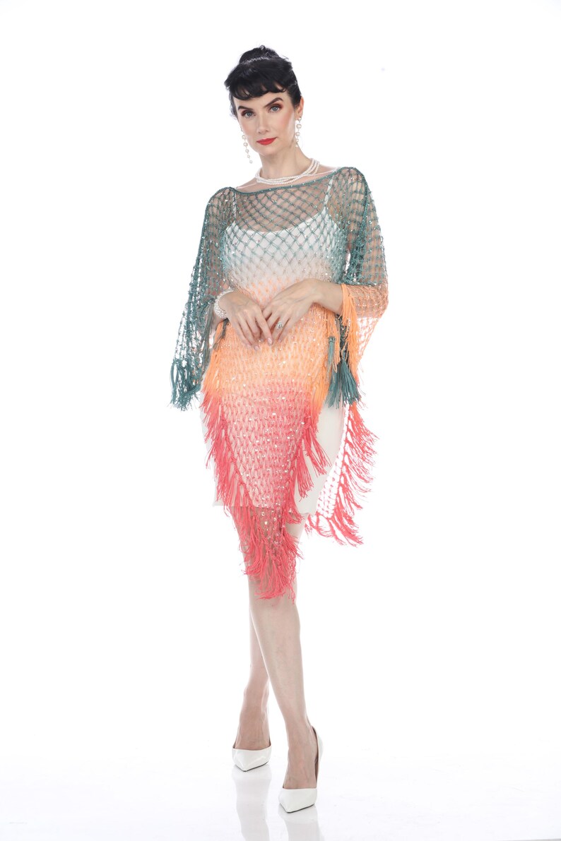 Vibrant Crochet Fringe Poncho - Multiple Colors - Etsy