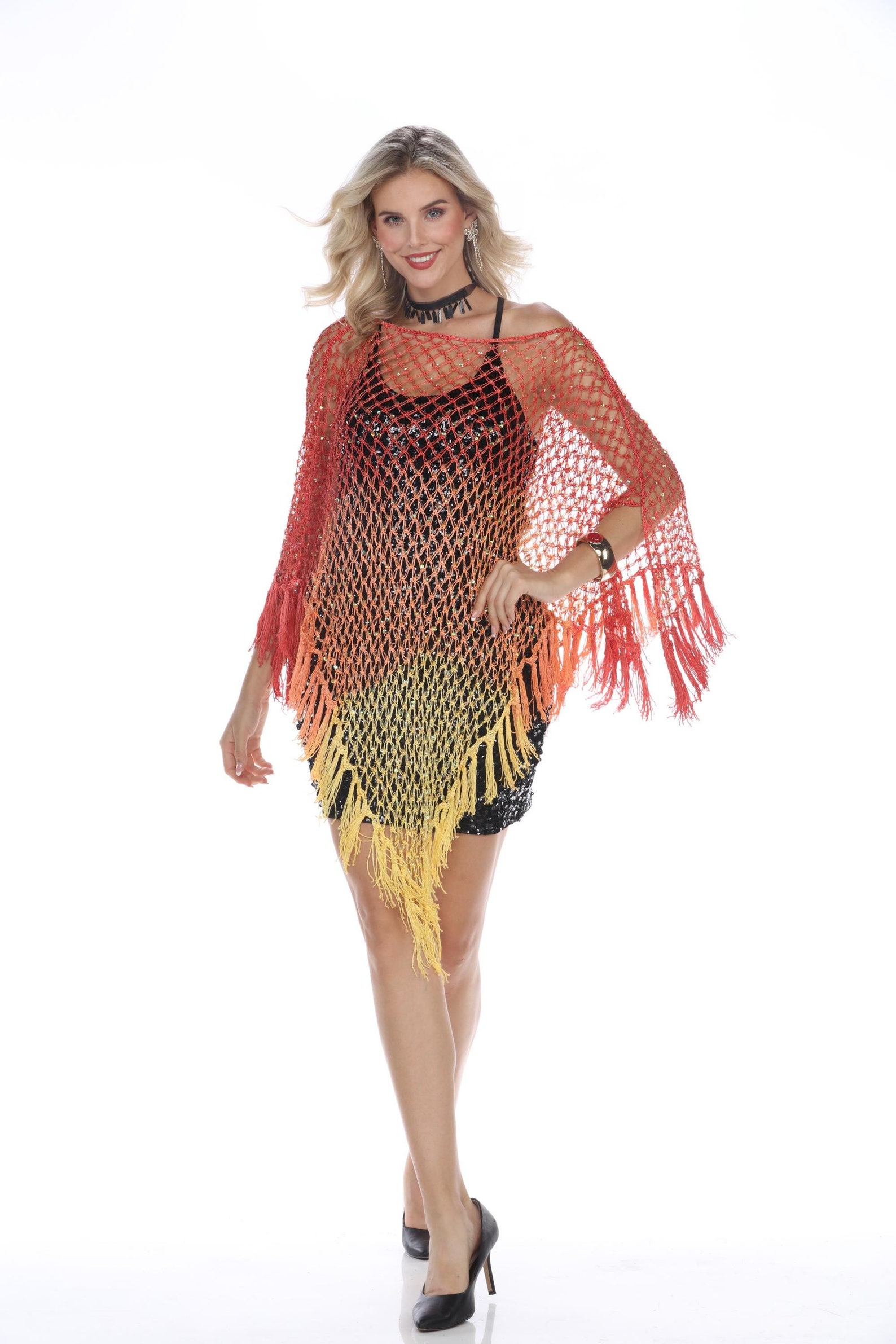 Vibrant Crochet Fringe Poncho - Multiple Colors - Etsy
