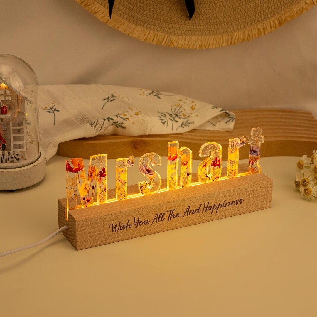 Personalized Name Letter Night Light, Flower Night Light With Initials ...