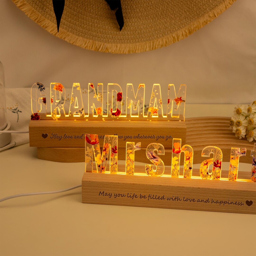 Personalized Night Light With Flower, Colorful Flower Letter Name Lamp, Custom Name Night Light ...