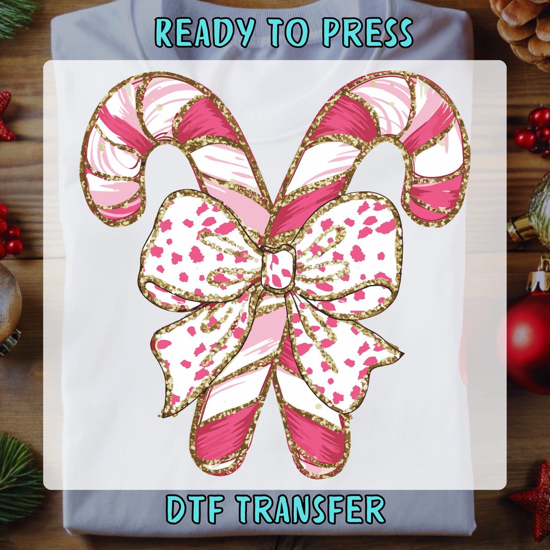 Candy Cane Christmas DTF Transfer, Candy Cane Coquette Christmas Design ...