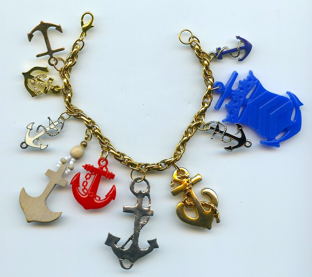 Nautical Ship's Anchors Theme Charm Bracelet Handmade Collectible ...