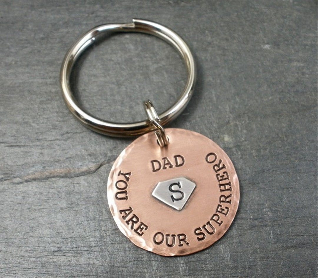Fathers Day Gift - Fathers Day Keychain - Dad Superhero Hand Stamped ...