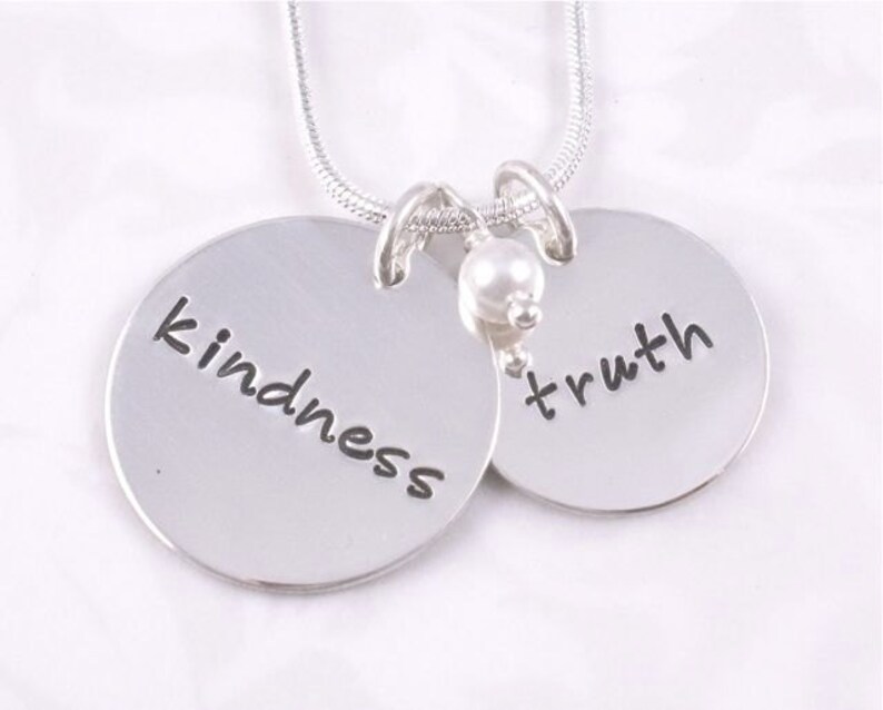 Kindness and Truth Hand Stamped Metal Necklace With White Pearl - Etsy