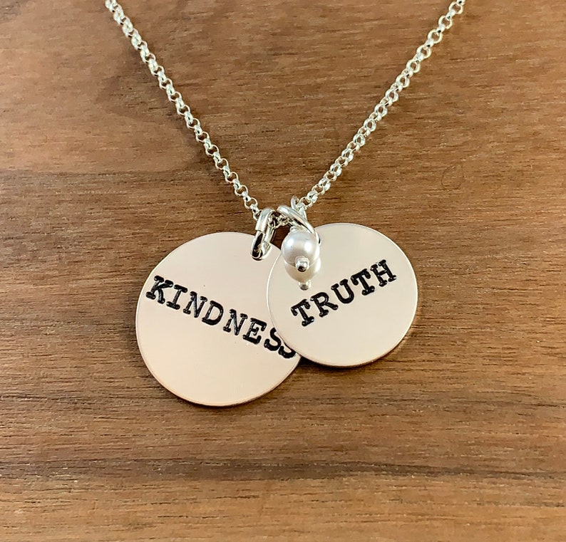 Kindness and Truth Hand Stamped Metal Necklace With White Pearl - Etsy