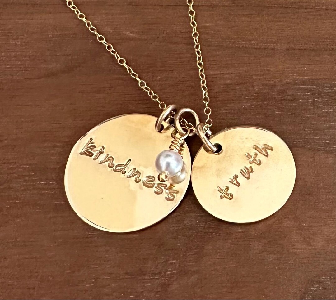 Gold Kindness and Truth Necklace - Hand Stamped Metal Necklace With ...