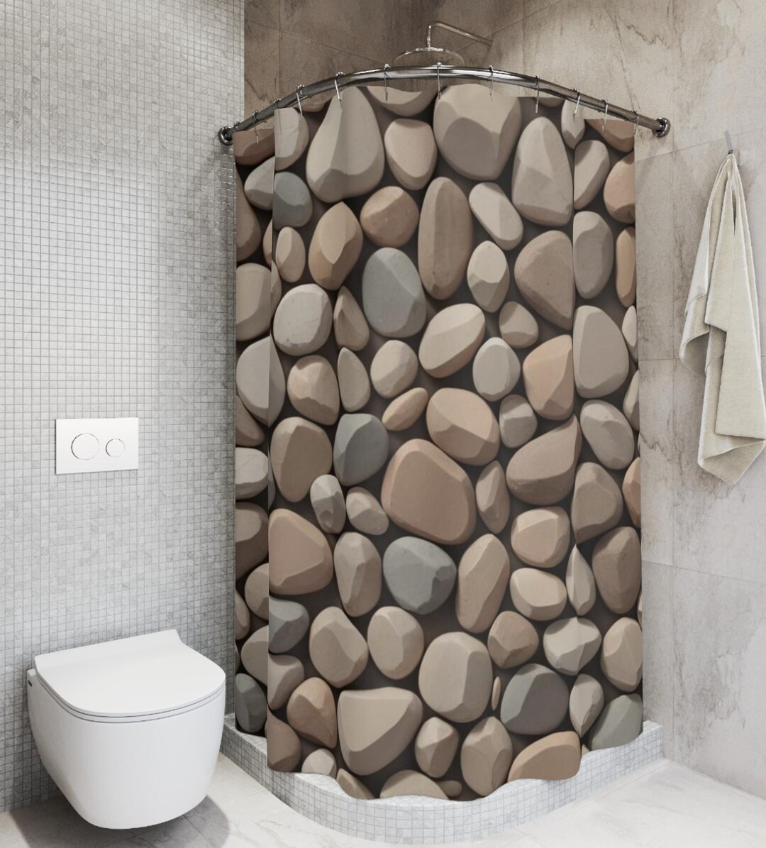 3D Earthy Pebble Stone Shower Curtains, Natural Decor for Bath, Rustic ...