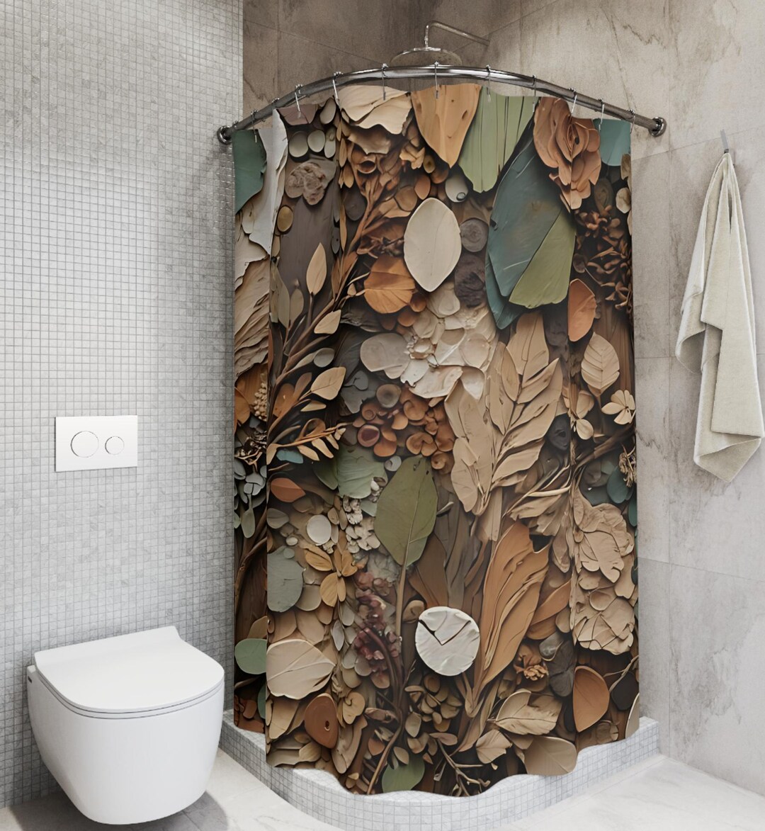 Rustic Floral Shower Curtain, Nature-inspired Bath Decor, Boho Bathroom ...