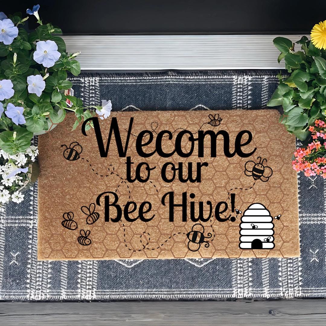 Bee Hive Welcome Doormat, Cozy Home Entry Rug, Cute Bee Decor, Perfect ...