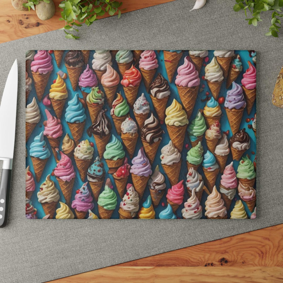 Colorful Ice Cream Cone Glass Cutting Board, Cute Candy Food Design ...