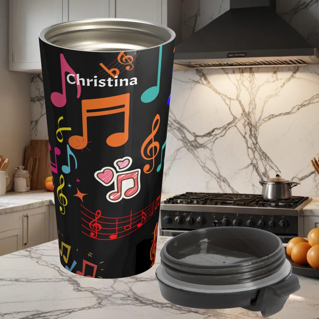 Custom Musical Notes Travel Mug, Stainless Steel Tumbler, Musical ...