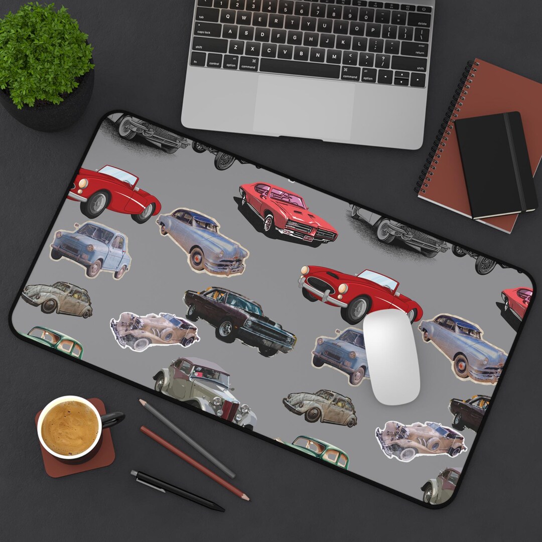 Bold Vintage Car Desk Mat, Retro Office Decor, Car Lover Gift ...