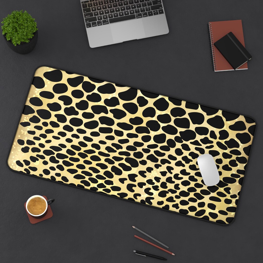Stylish Gold Black Animal Print Desk Mat, Office Decor, Gift Home ...