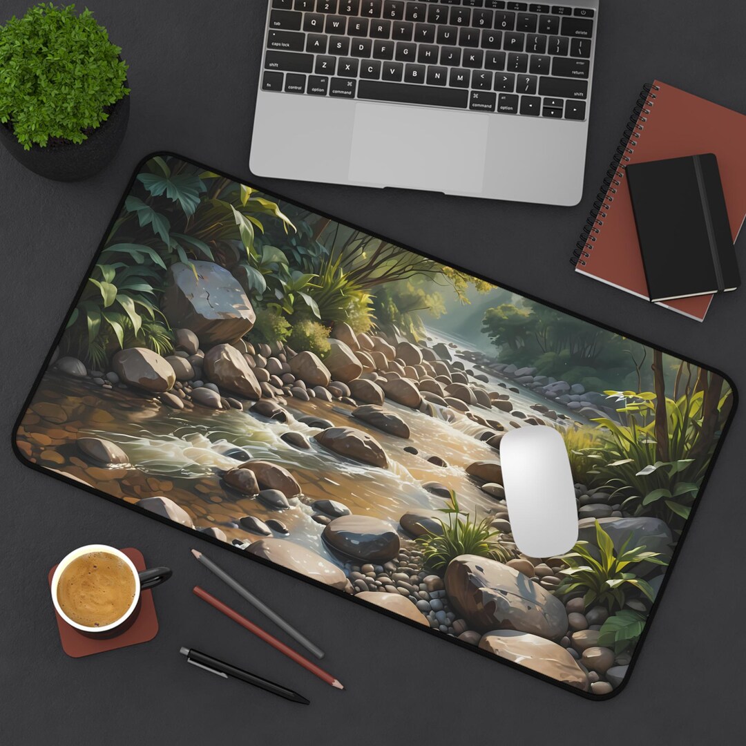 Nature Inspired Desk Mat, Calming Stream Office Decor, River Workspace ...