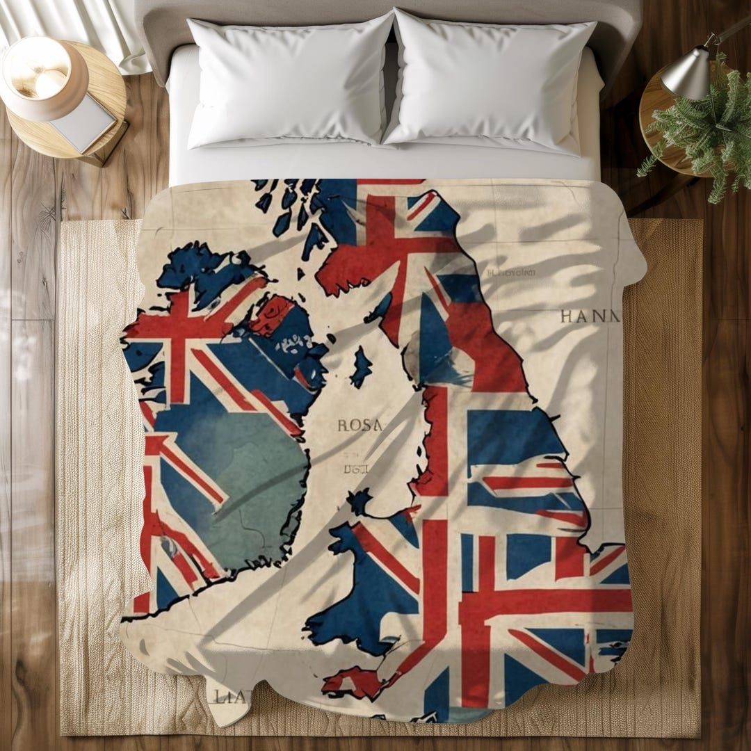 UK Vintage Union Jack Map Velveteen Plush Blanket, Cozy Home Decor ...