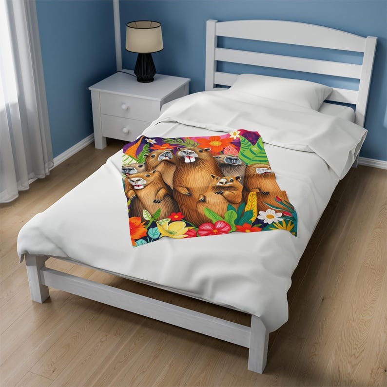 Colorful Capybara Family Plush Blanket, Cozy Throw Animal Love, Floral ...