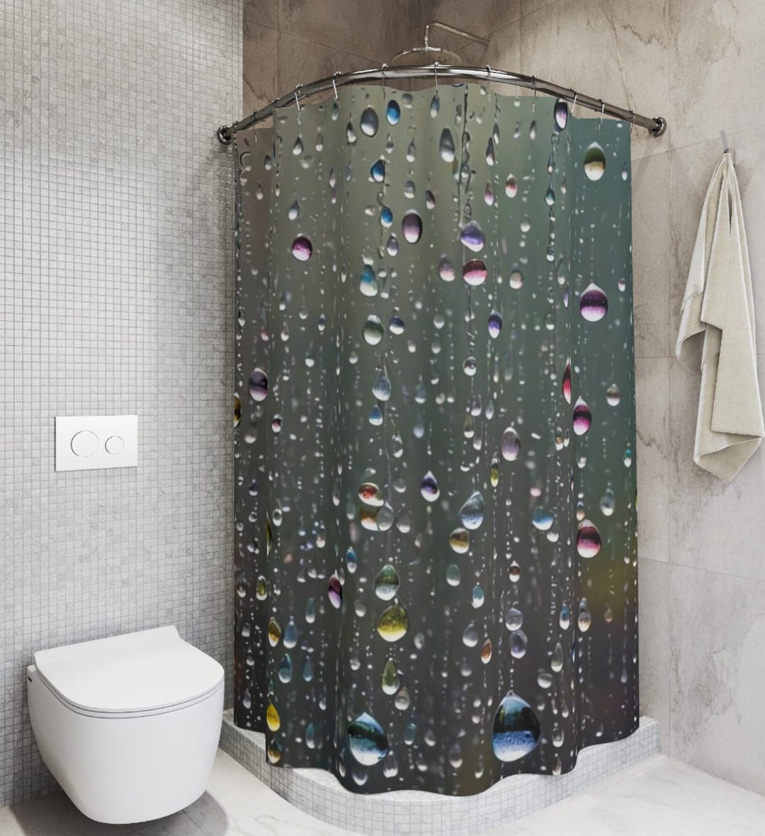 Elegant Color Water Droplet Shower Curtain, Modern Bath Decor ...