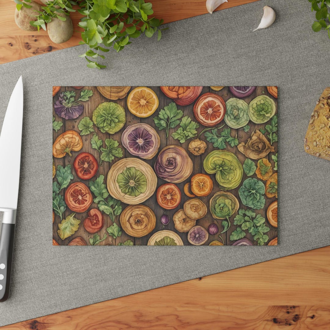 Vegetable Cross Sections Glass Cutting Chopping Serving Board ...