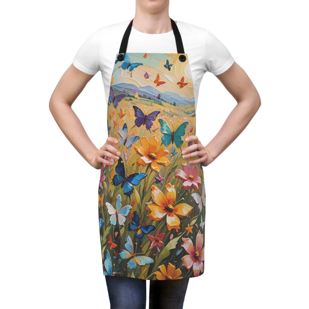 Butterfly Garden Apron, Colorful Floral Cooking Apron, Nature-inspired ...