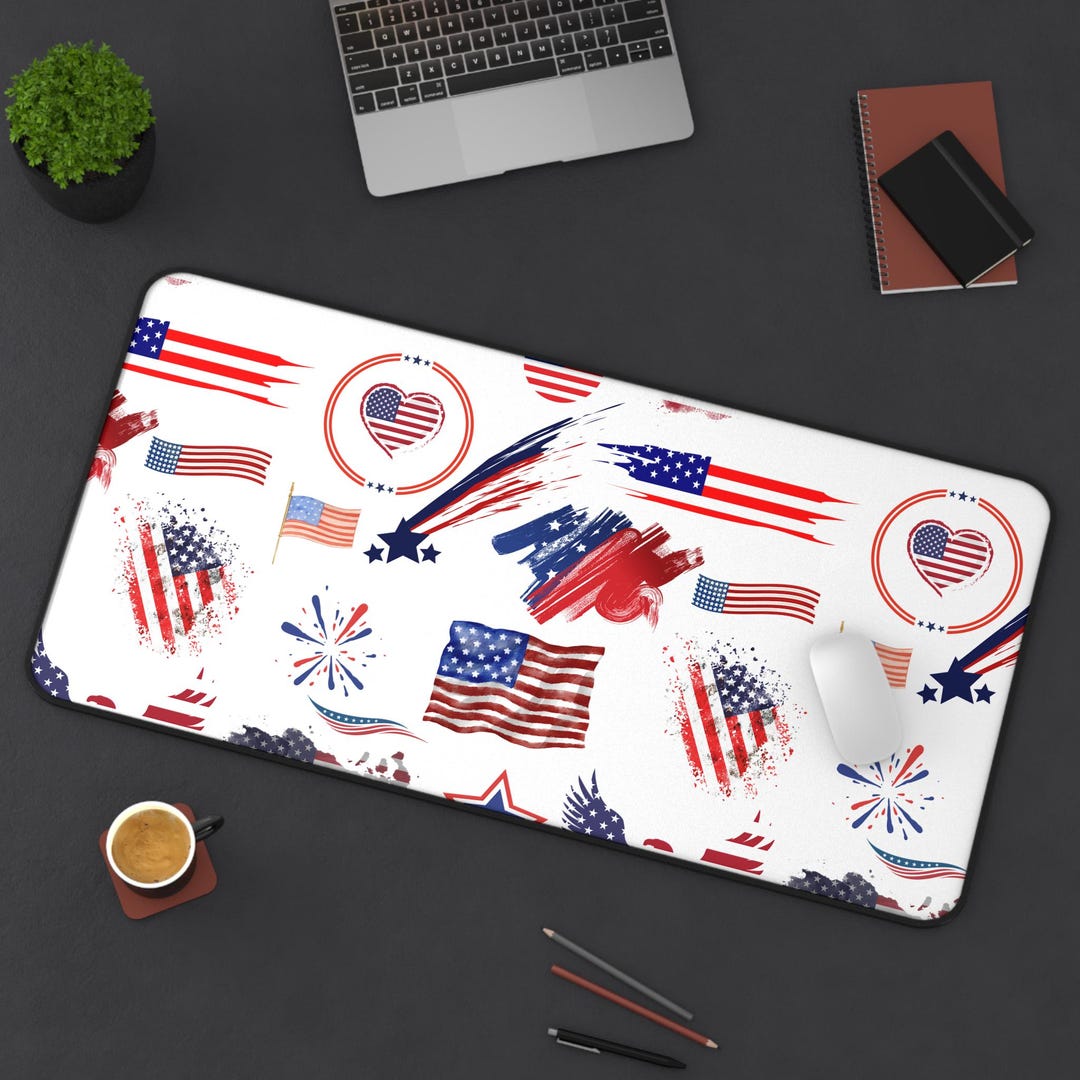 Patriotic Desk Mat, USA Flag Decor, Home Office Accessory, Independence ...