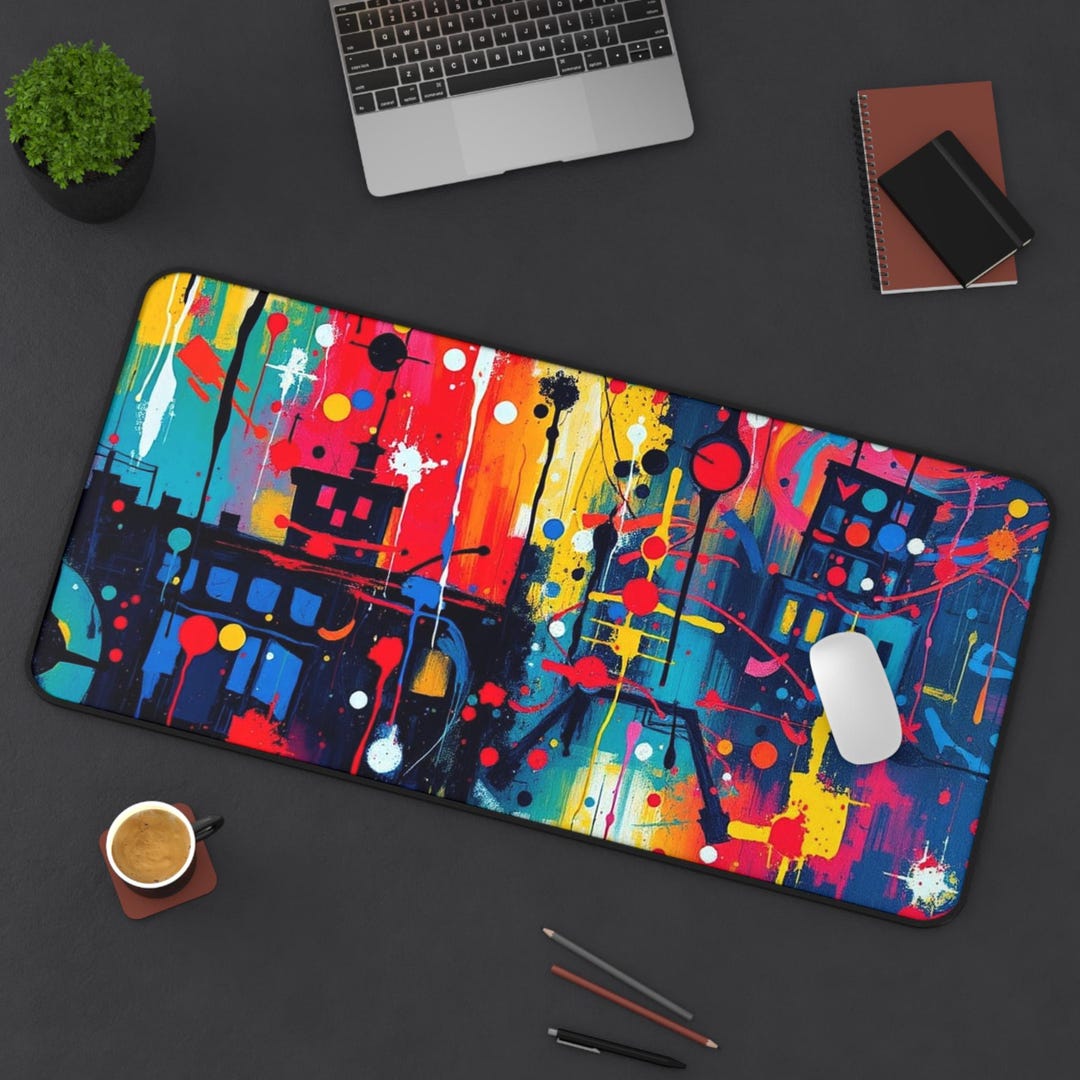 Colorful Abstract Cityscape Desk Mat, Vibrant Urban Art Mousepad ...