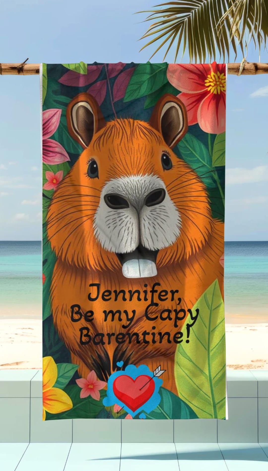 Capybara Forest Design Beach Towel, Personalized Valentine's Day Gift ...