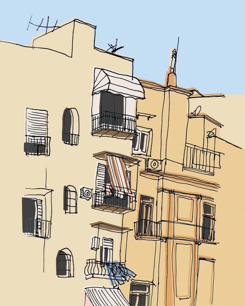 Naples Hand Drawn Illustration Coloured Digitally 8x10 | Etsy