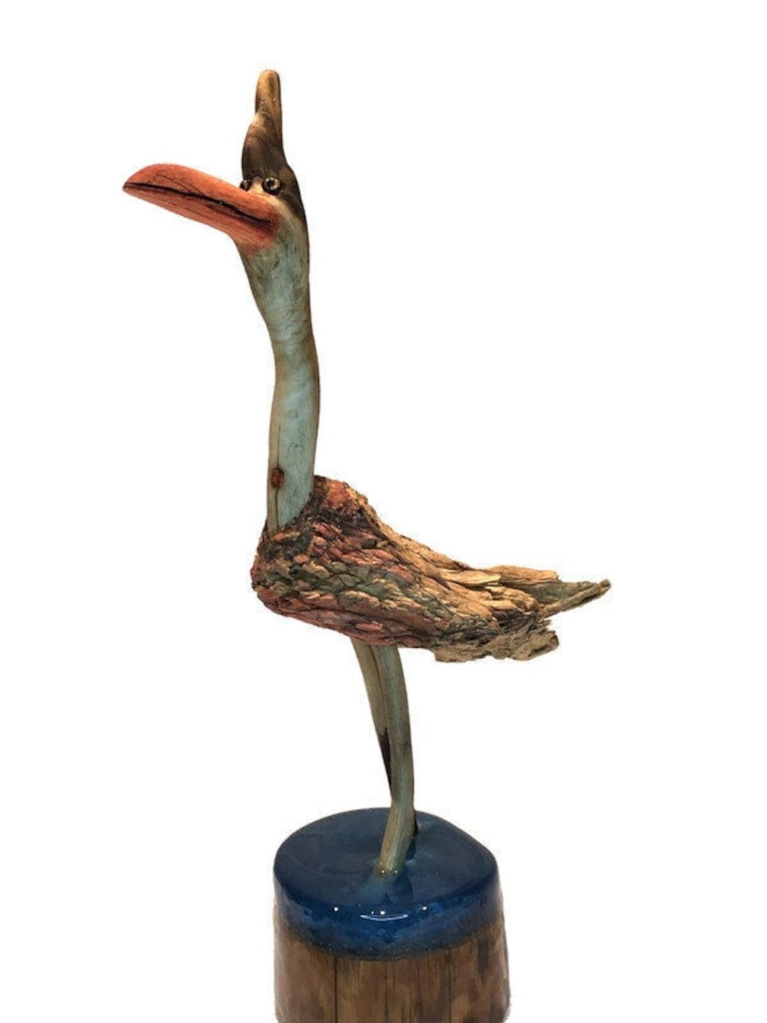 Driftwood Bird Walking in Water Art Sculpture, Gorgeous Handcrafted ...