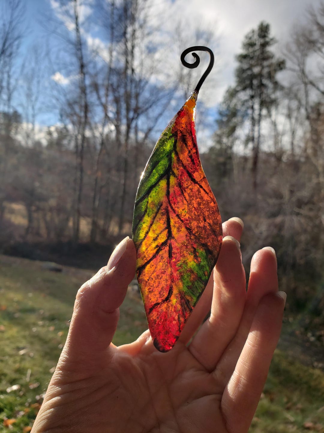 Fused Glass Leaf Suncatcher: Handmade Plant Charm - Etsy