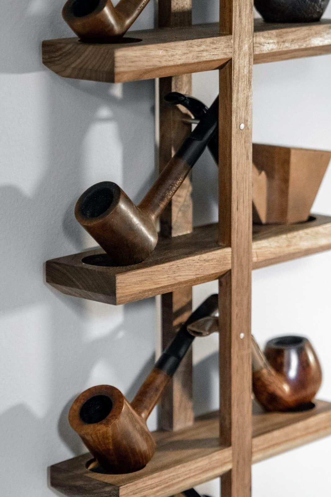 Wall Mounted Pipe Stand in Dark Walnut Pipe Rack Tobacco Pipe Holder ...
