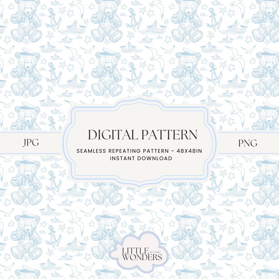 Blue Nautical Chinoiserie Toile De Jouy, Blue Toile Teddy Bear, Kids ...