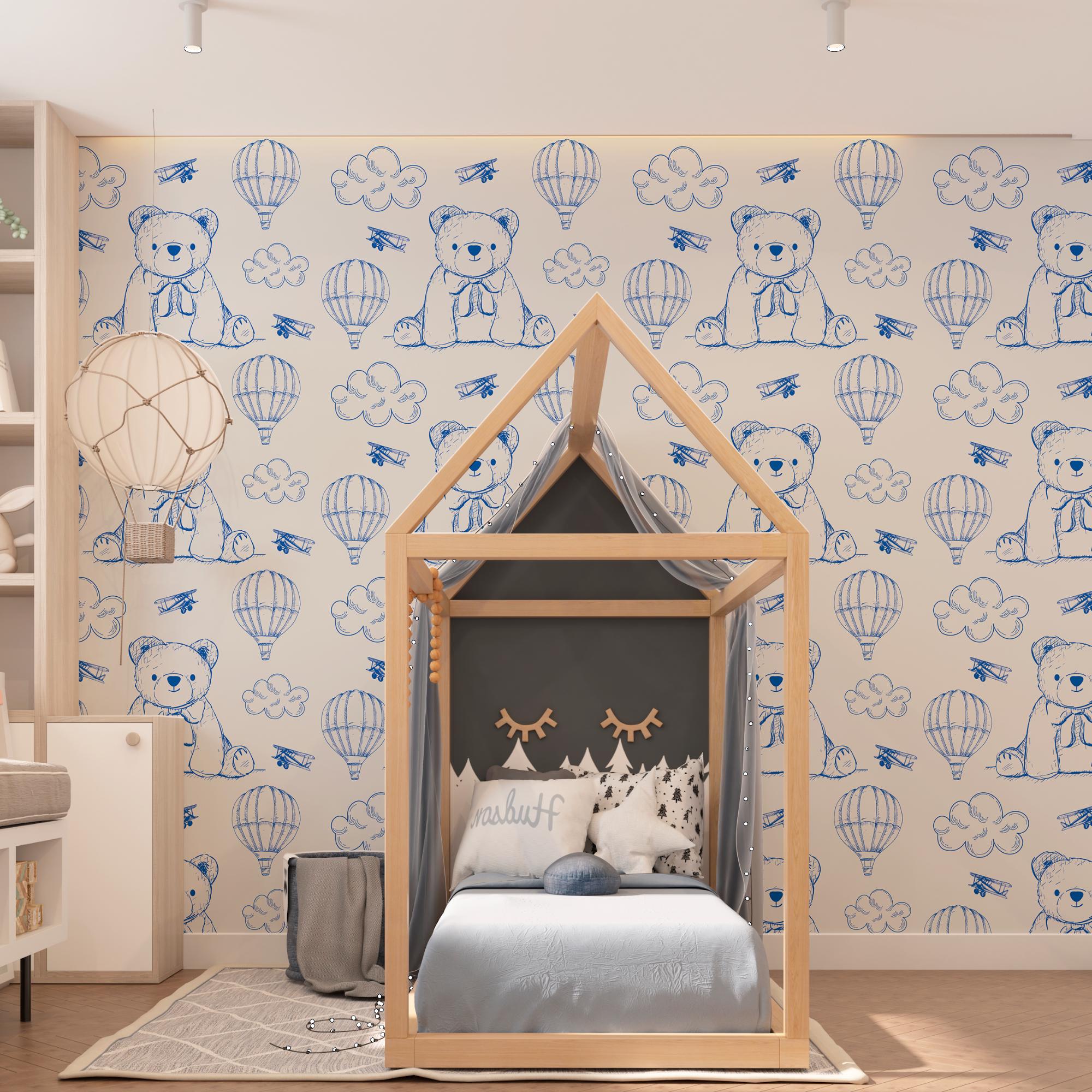 Vintage Blue Teddy Bear Seamless Pattern: Baby Boy Nursery (digital ...