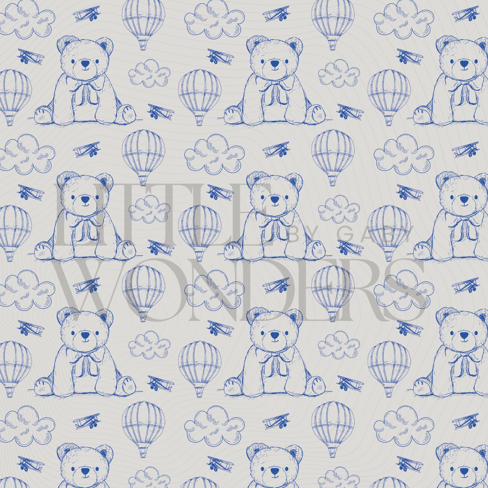 Vintage Blue Teddy Bear Seamless Pattern: Baby Boy Nursery (digital ...