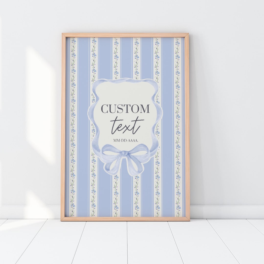 Blue Bow Crest, Watercolor Bow Crest, Blue Stripes, Nursery Print ...