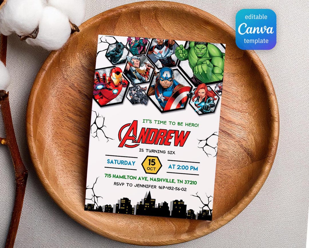 Printable Boy Birthday Invite, Super Hero Editable Party Invitation ...