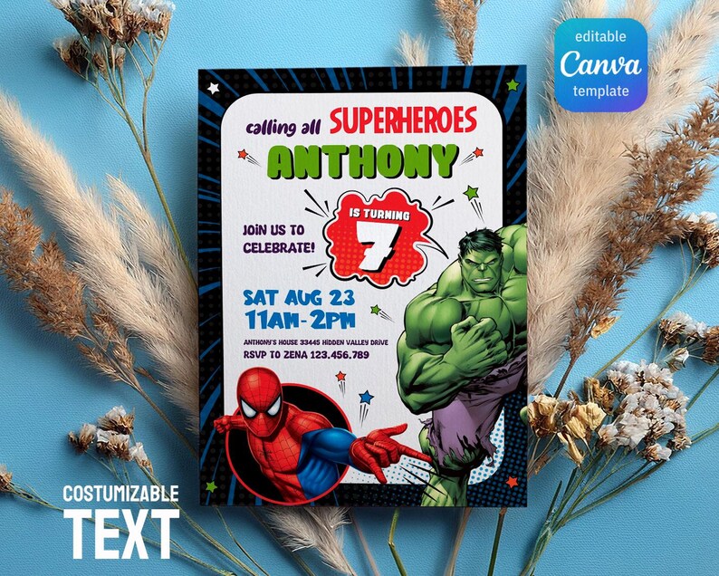 Printable Boy Birthday Invite, Super Hero Editable Party Invitation ...