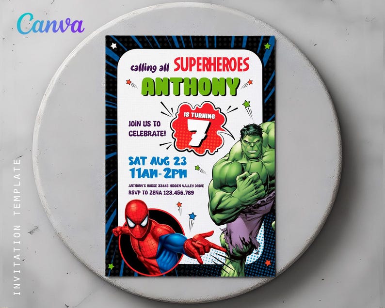 Printable Boy Birthday Invite, Super Hero Editable Party Invitation ...