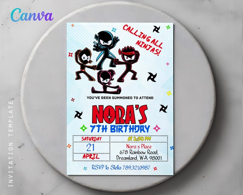 Ninja Kidz Editable Printable Invitation, Boy Girl Birthday Invitation ...