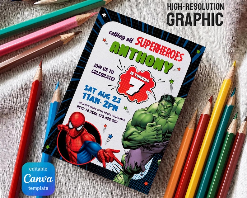 Printable Boy Birthday Invite, Super Hero Editable Party Invitation ...