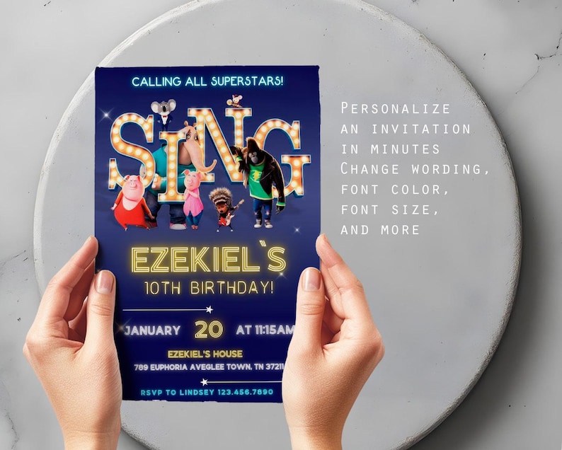 Editable Singer Invitation, Printable Sing 2 Birthday Invitation ...