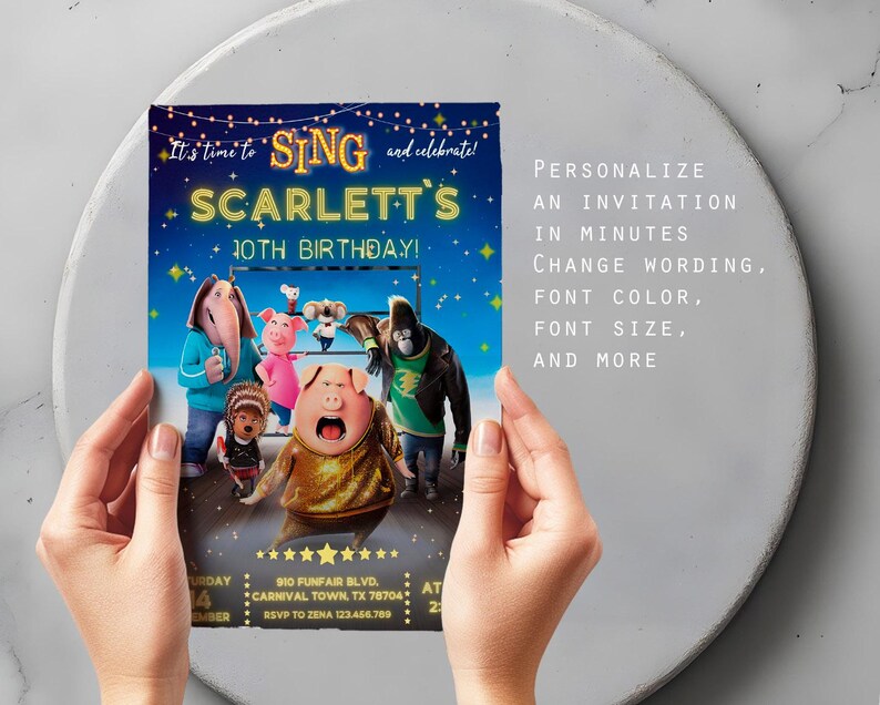 Editable Singer Invitation, Printable Sing 2 Birthday Invitation ...