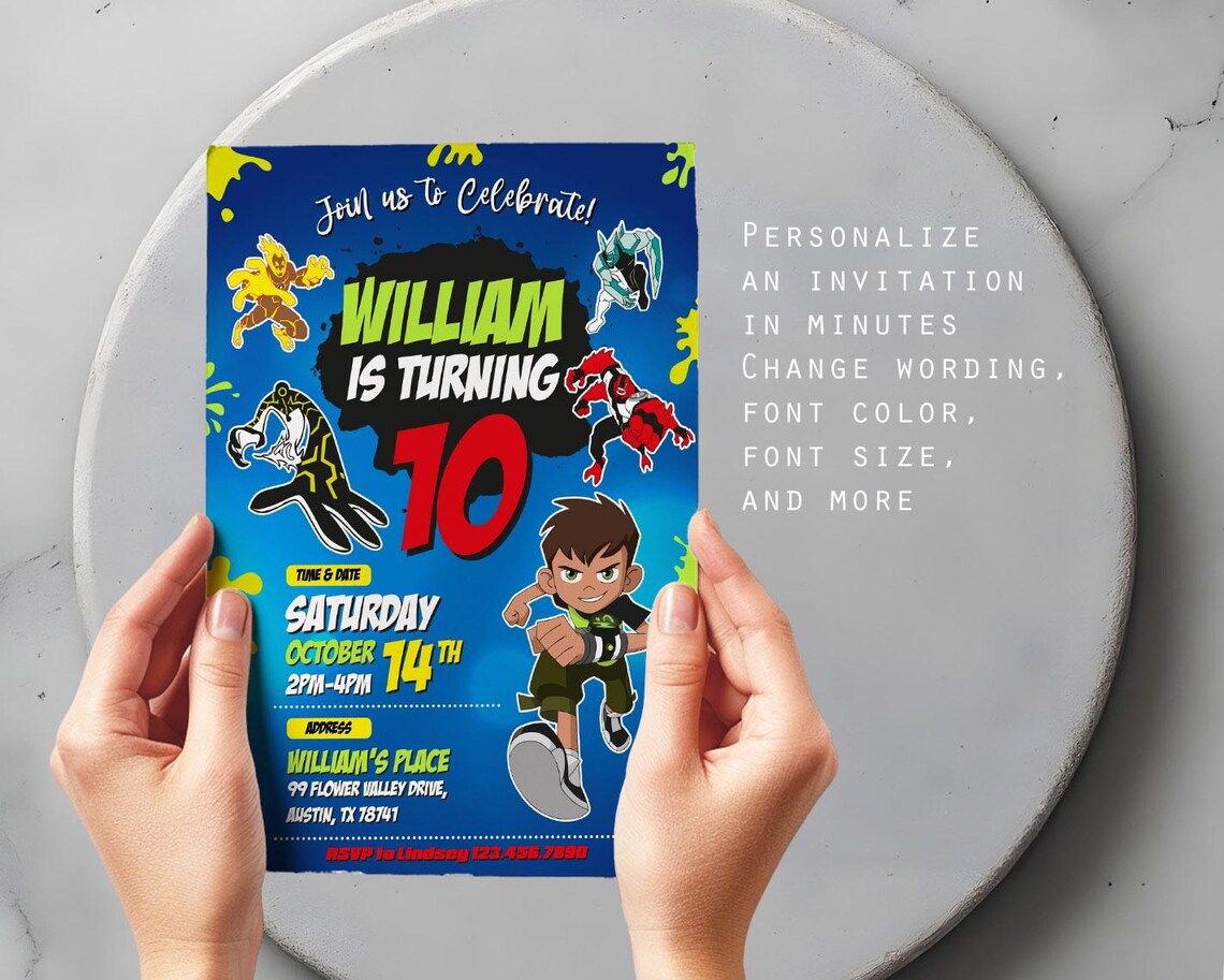 Ben 10 Birthday Invitation, Ben Ten Printable Invitation, Ben10 Party ...