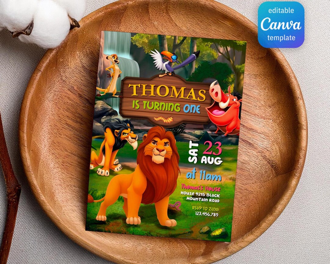 Simba Printable Birthday Invitation Template, Lion King Birthday Invite ...