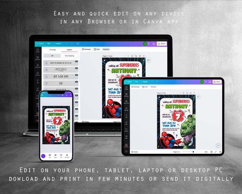 Printable Boy Birthday Invite, Super Hero Editable Party Invitation ...